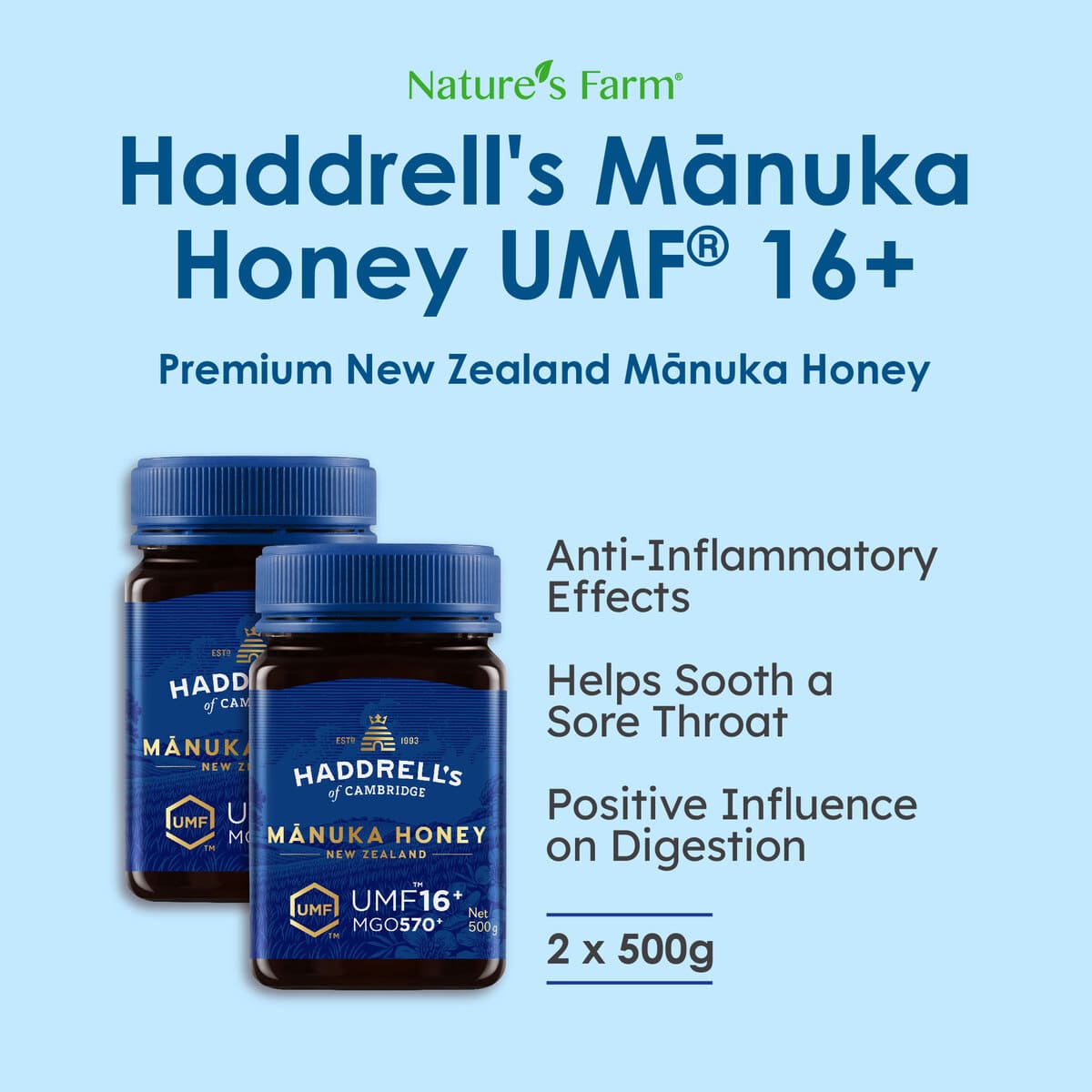 [Bundle of 2] Haddrell's of Cambridge Manuka Honey UMF® 16+ 500g — Nature's Farm