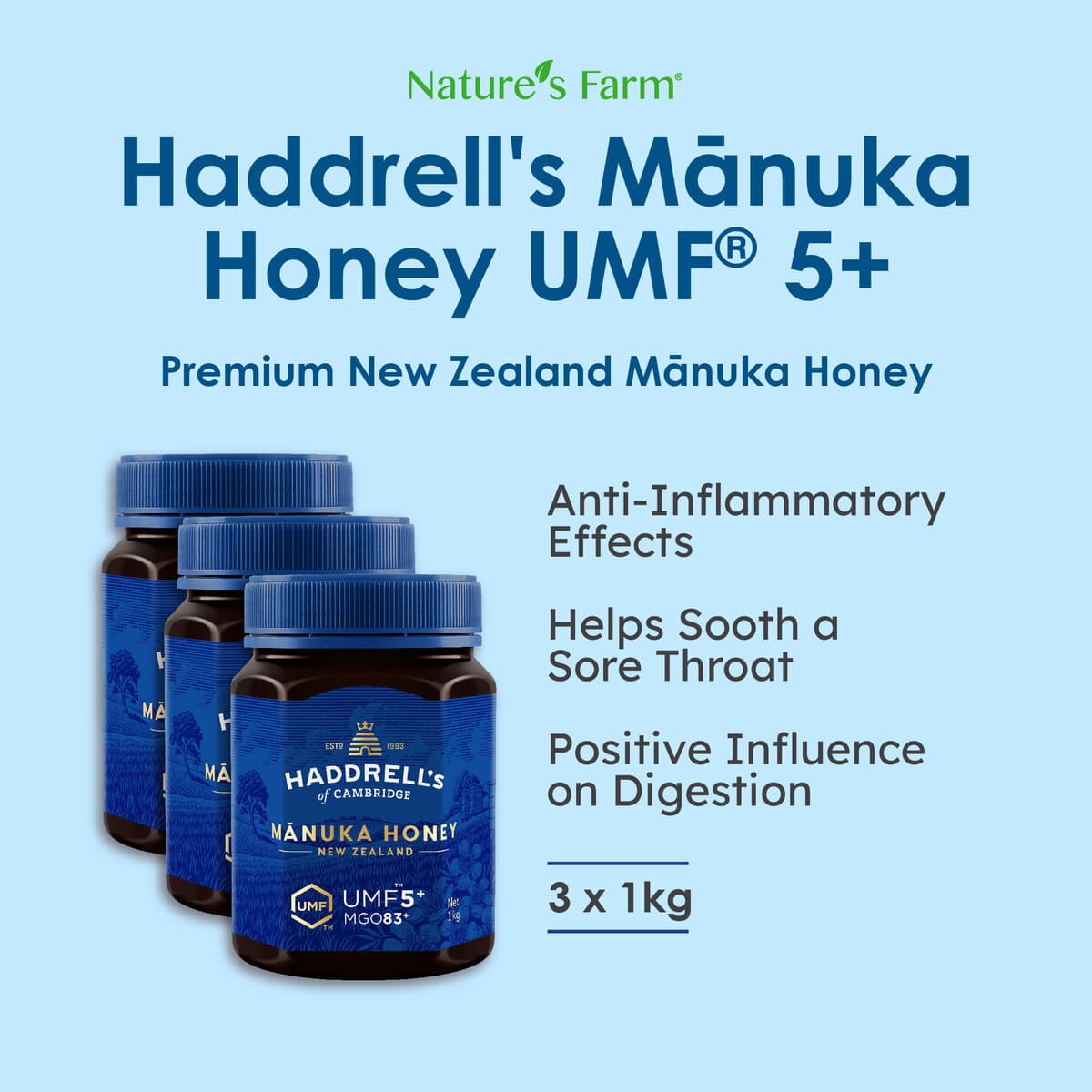 [Bundle of 3] Haddrell's of Cambridge Manuka Honey UMF® 16+ 500g — Nature's Farm