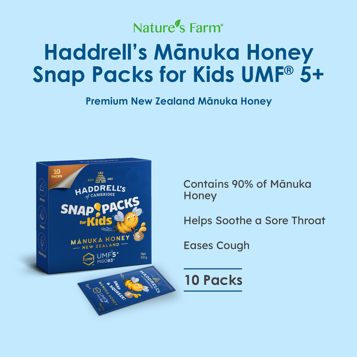 Haddrell's of Cambridge Manuka Honey Snap Packs for Kids UMF® 5+ 5g ...